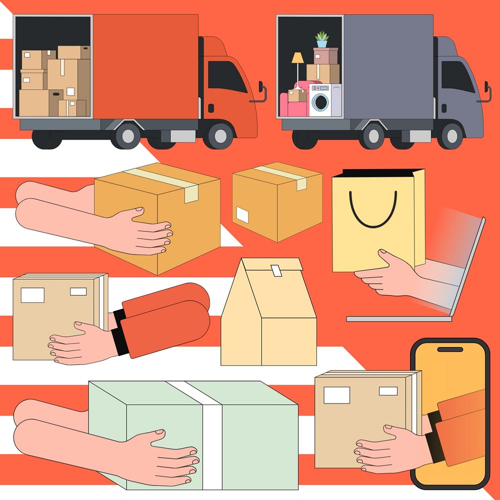 Parcel delivery element set, editable | Premium Editable Design - rawpixel