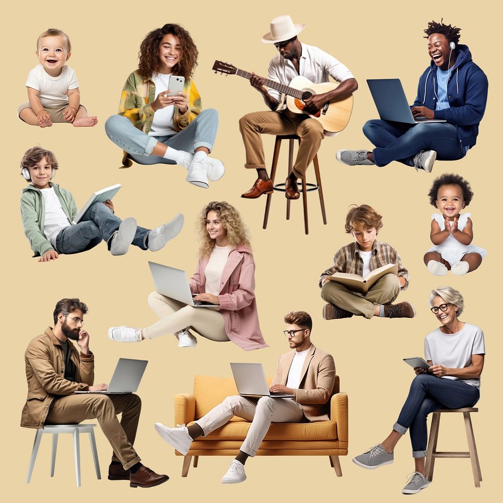 People sitting pose set, editable | Premium Editable Design - rawpixel