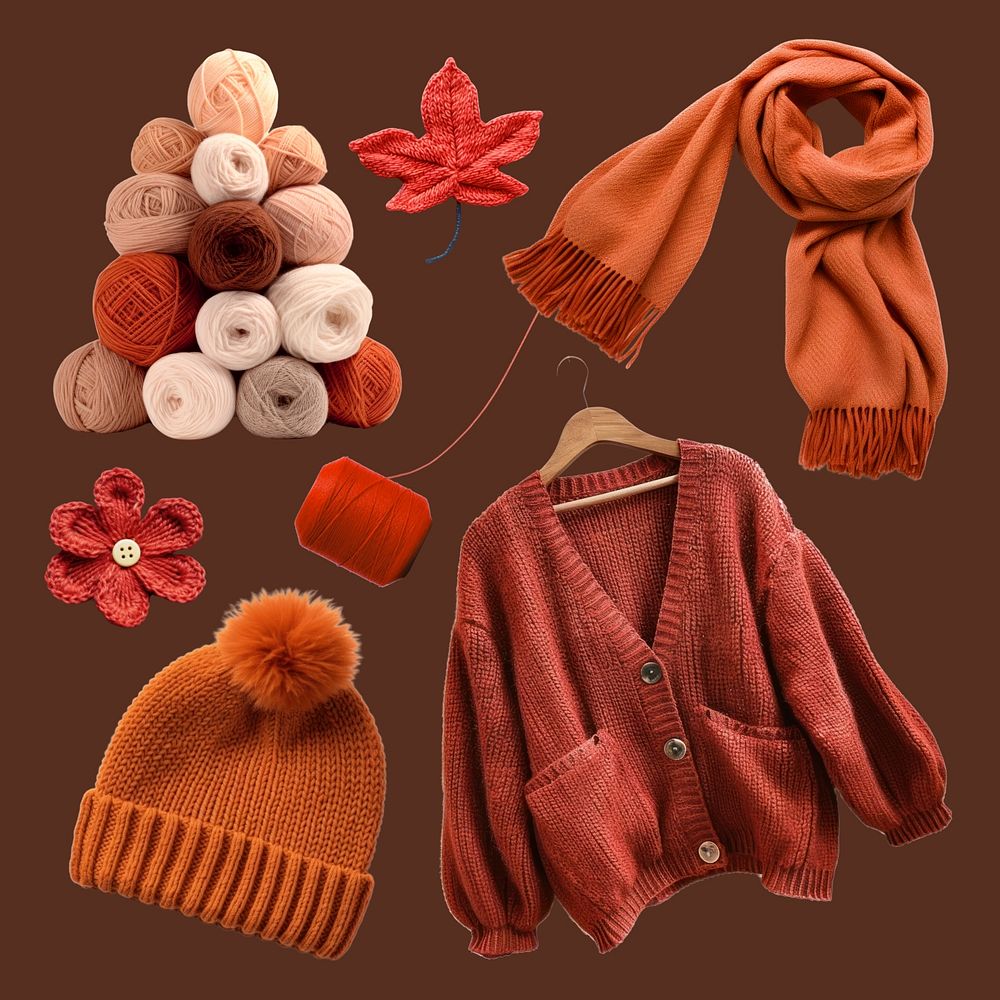 Autumn knitting set, editable design | Premium Editable Design - rawpixel