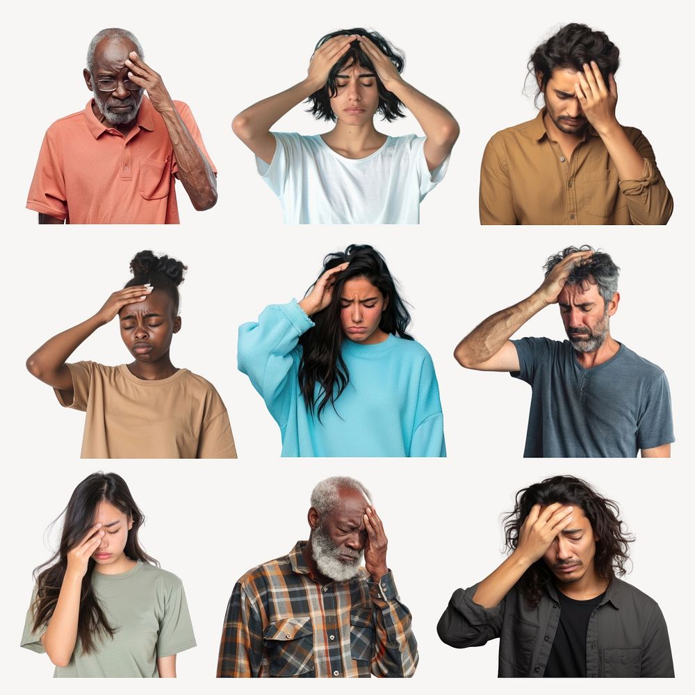 Editable diverse people having headache | Free Editable Design - rawpixel
