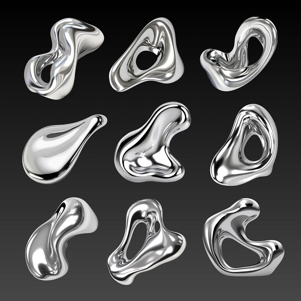 Editable 3D liquid chrome abstract | Premium Editable Design - rawpixel