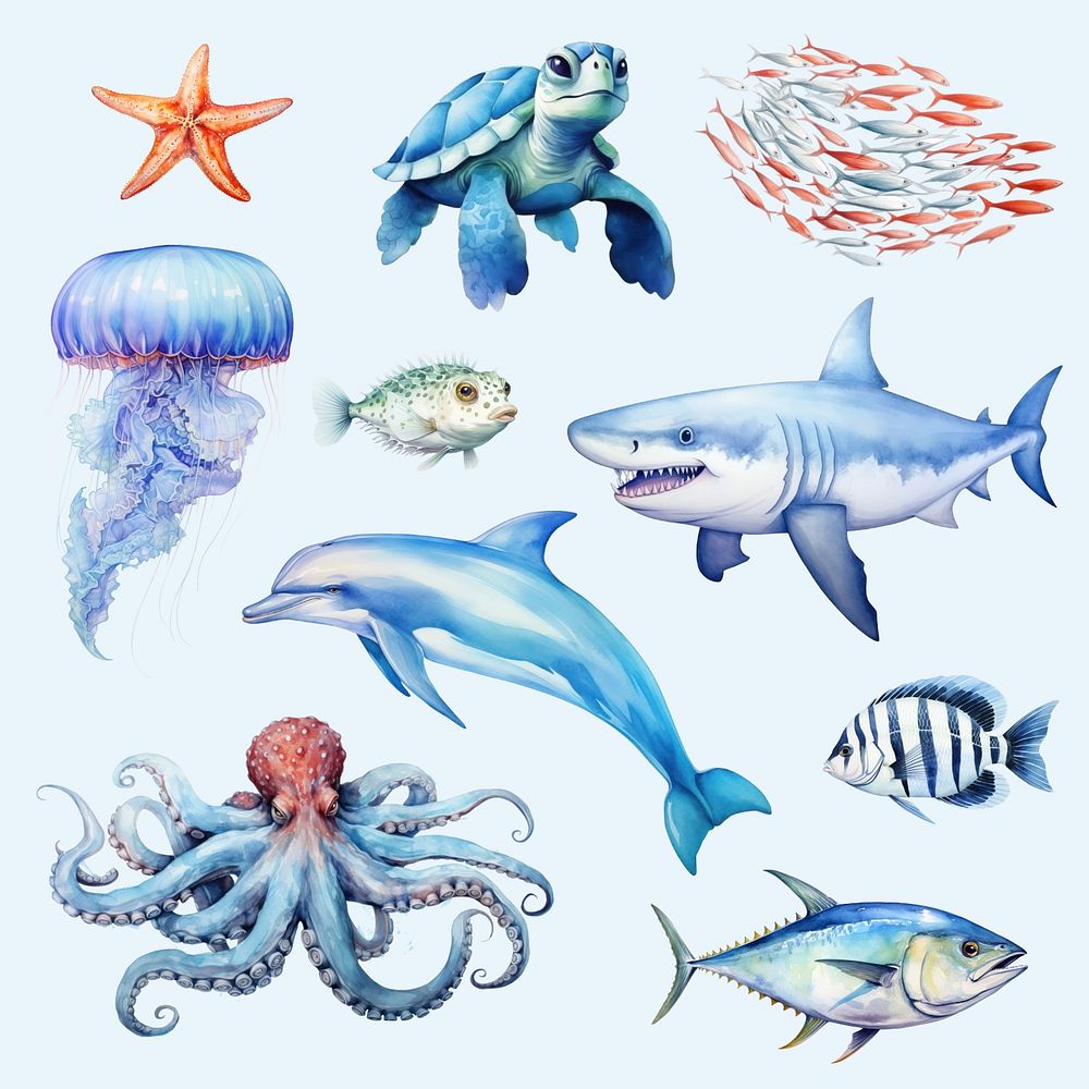 Editable watercolor sea life design | Premium Editable Design - rawpixel