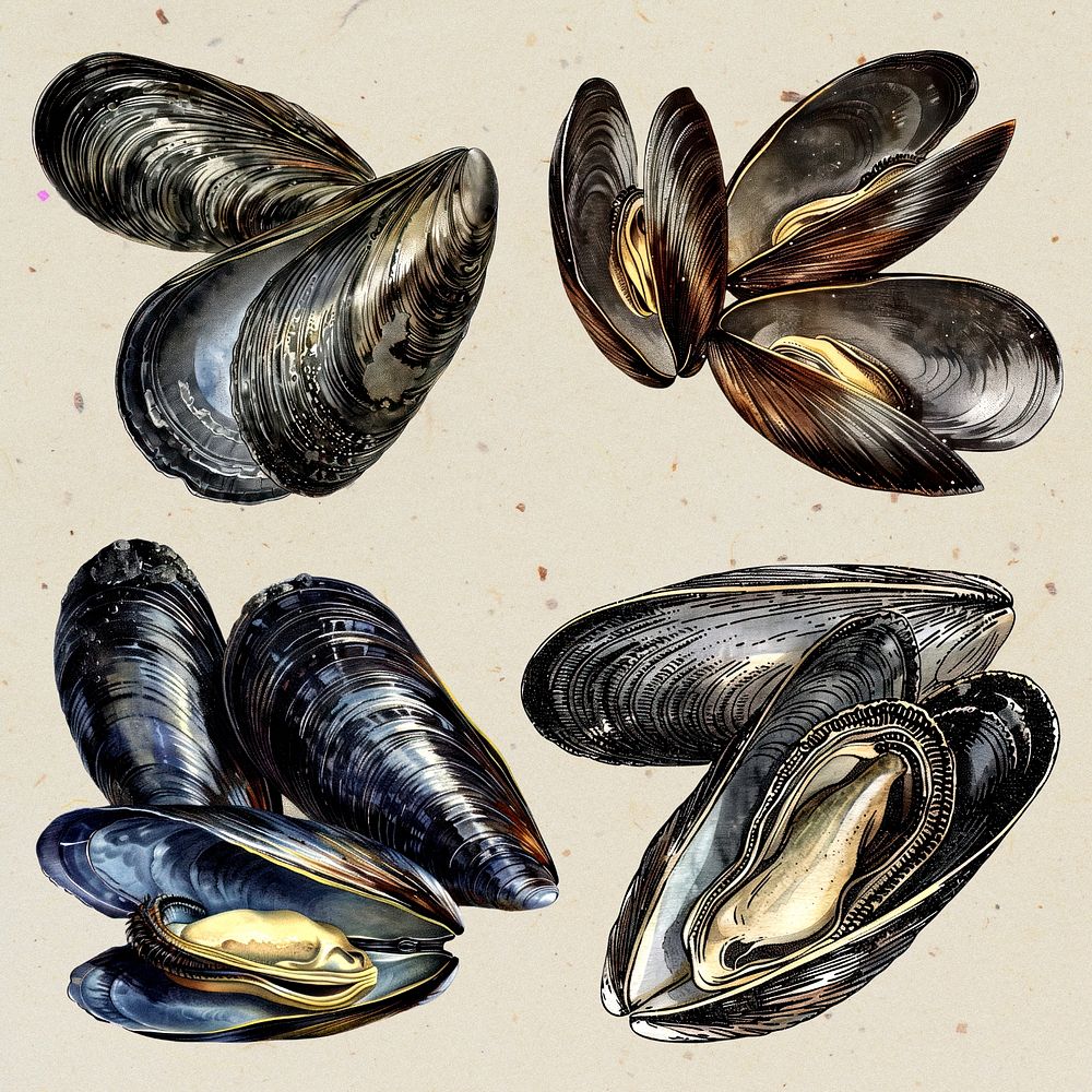Editable vintage mussel illustration design | Premium Editable Design ...