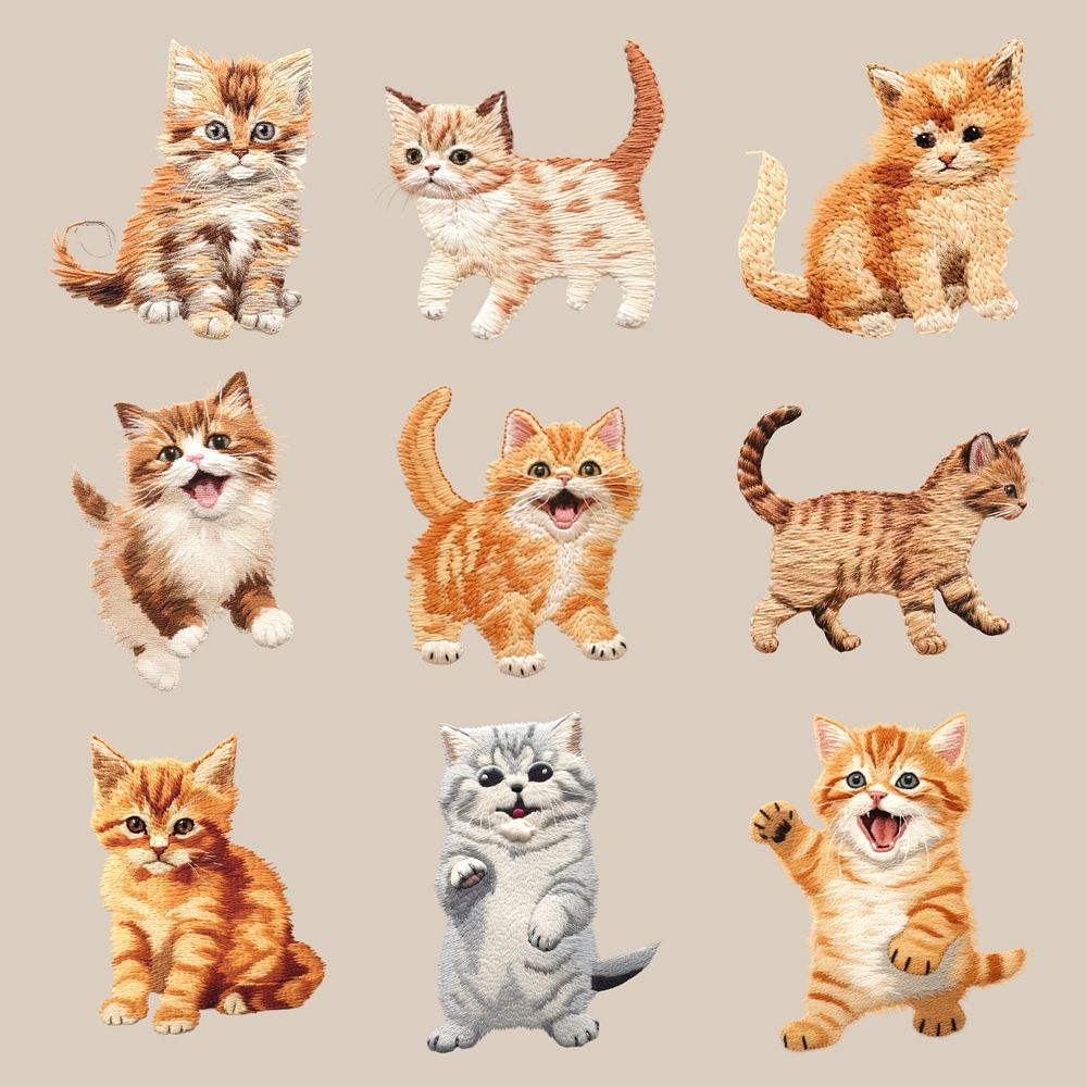 Cute embroidered kitten designs, editable | Premium Editable Design ...