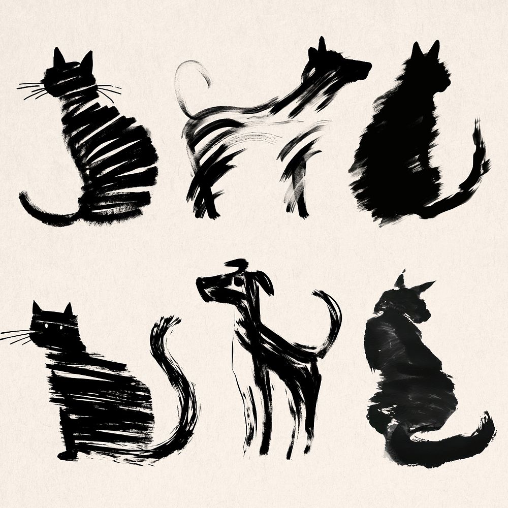Dog and cat ink brush, | Premium Editable Design - rawpixel