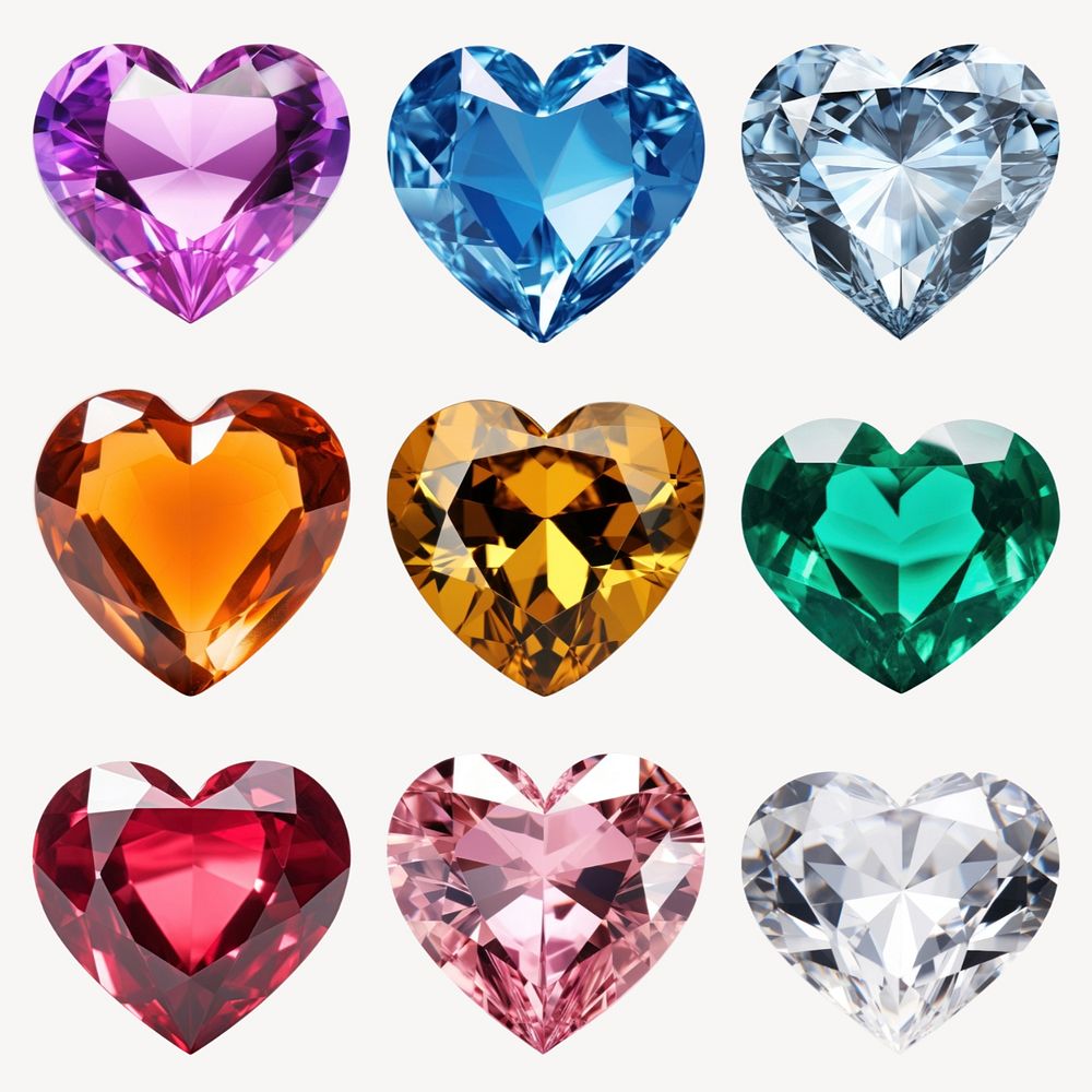 Colorful heart-shaped gemstone collection, editable | Premium Editable ...