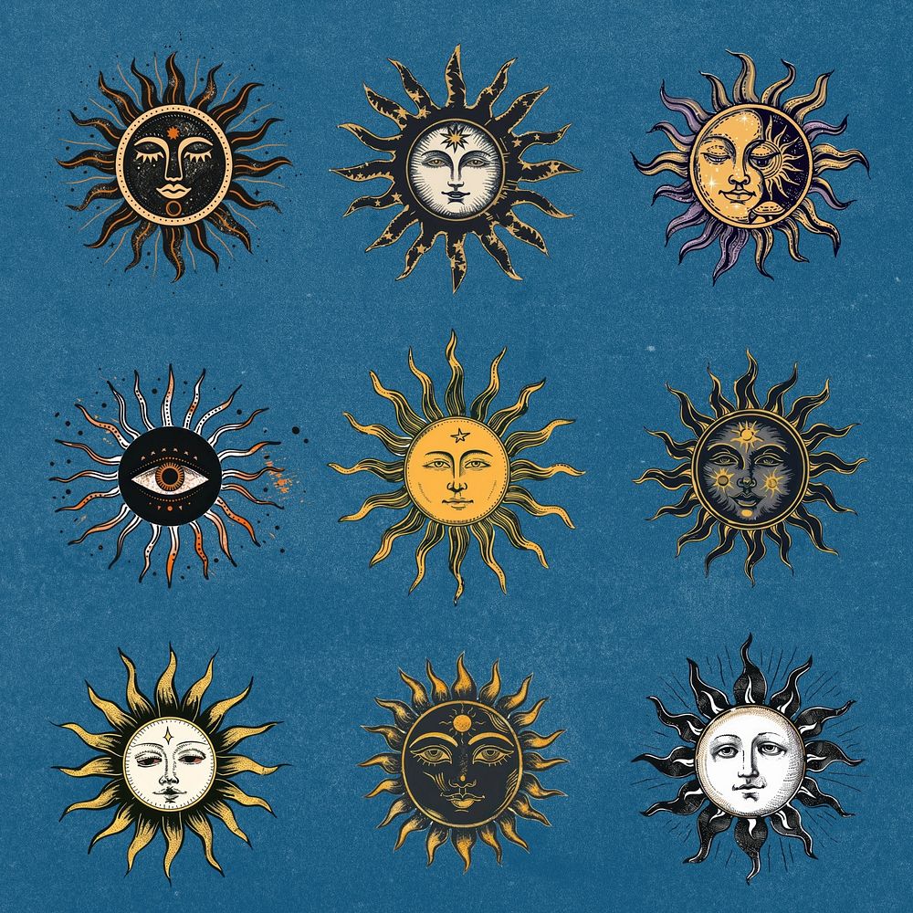 Editable vintage whimsigoth celestial sun | Premium Editable Design ...