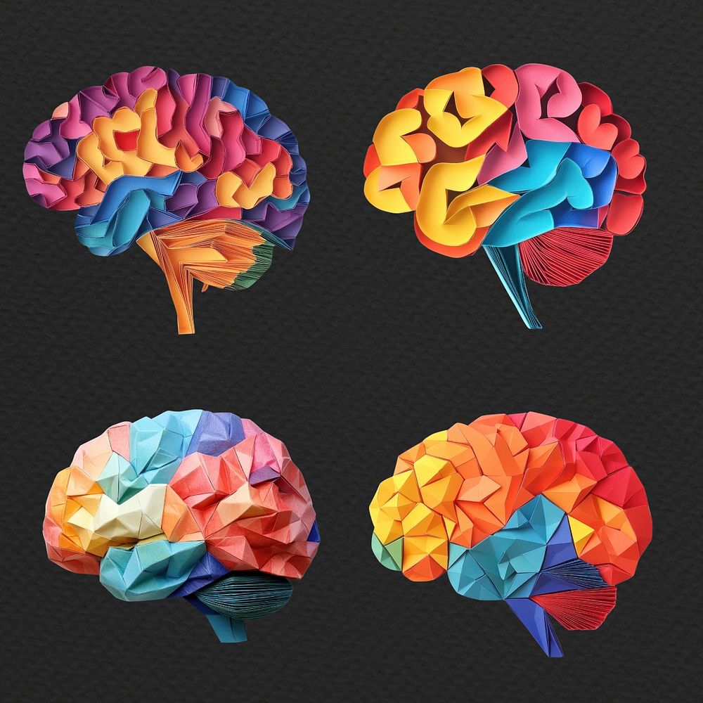 Editable colorful geometric origami brain | Premium Editable Design ...