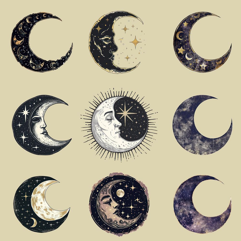Editable vintage whimsigoth moon design | Premium Editable Design ...