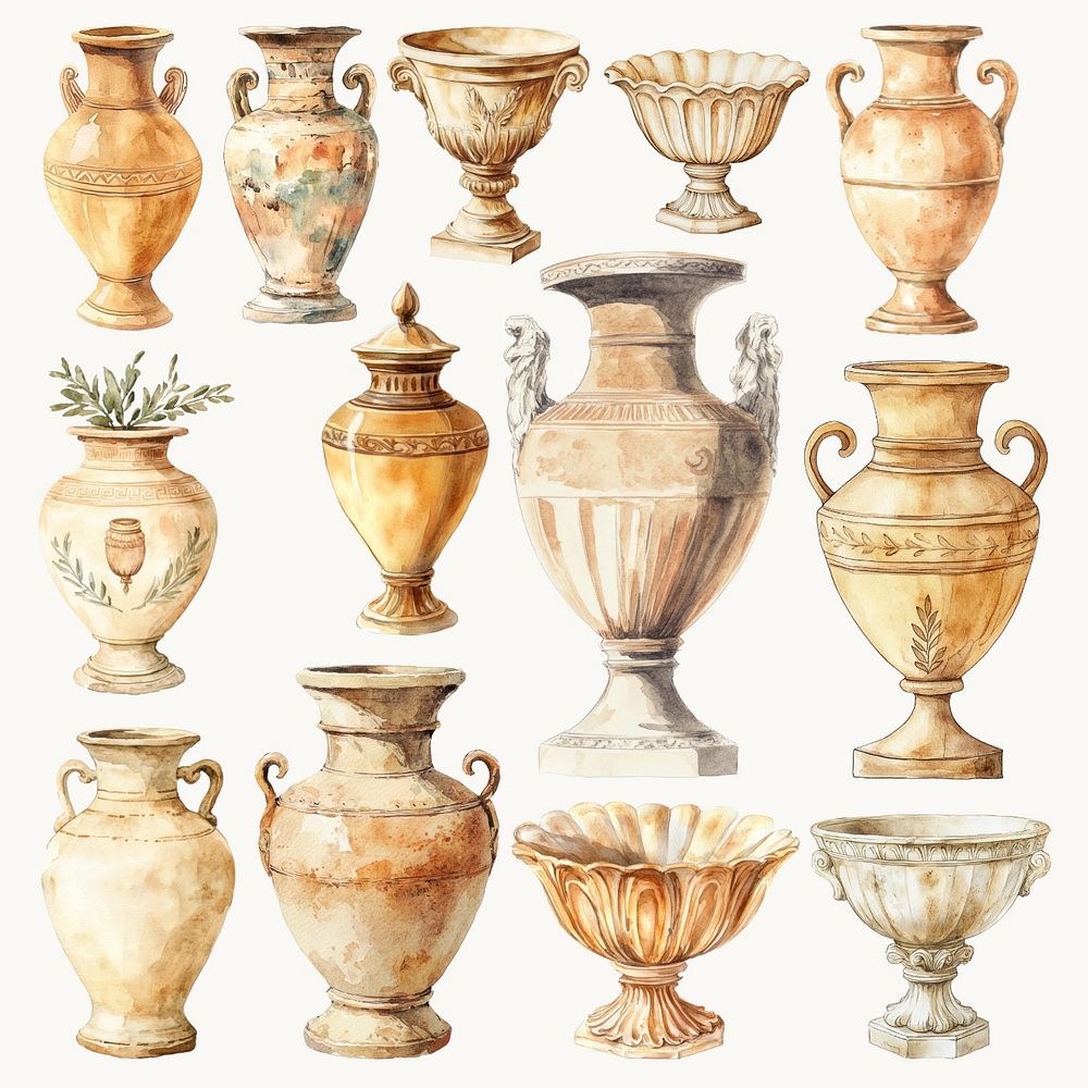 Editable watercolor Greek classic vase | Premium Editable Design - rawpixel