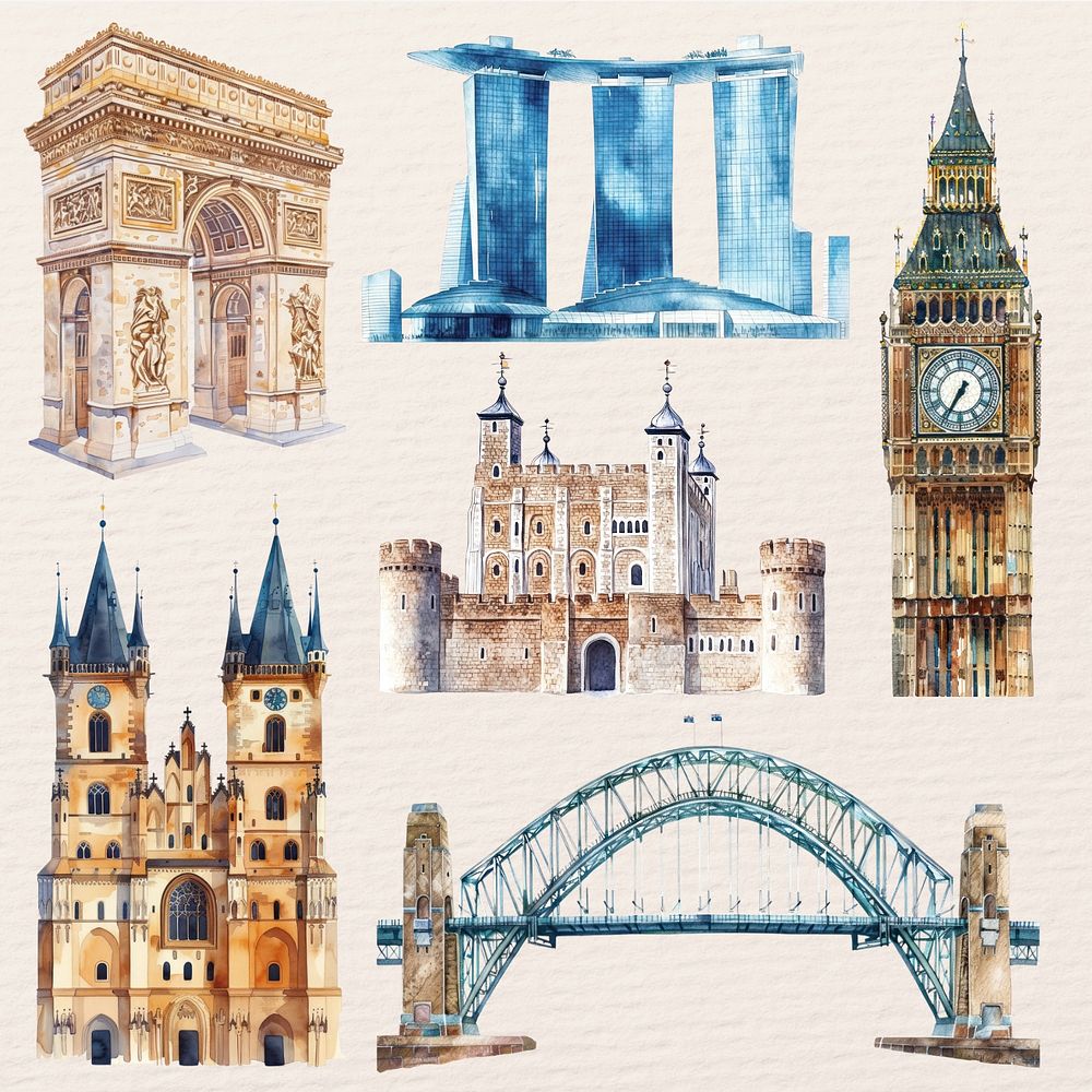 Editable watercolor famous landmark design | Premium Editable Design ...