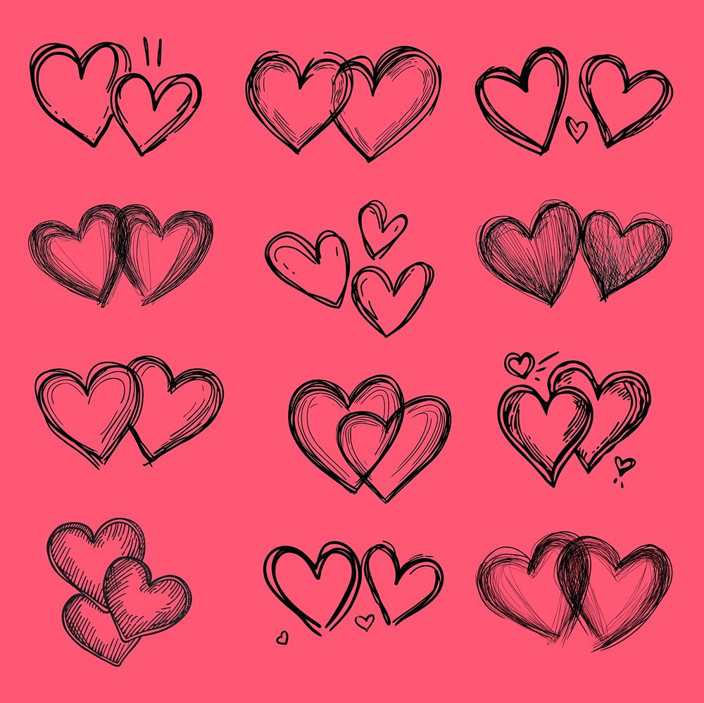 Heart doodle design element set | Premium Editable Design - rawpixel