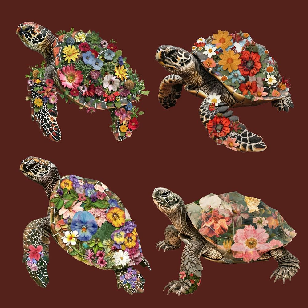 Flower turtle collage design element | Premium Editable Design - rawpixel