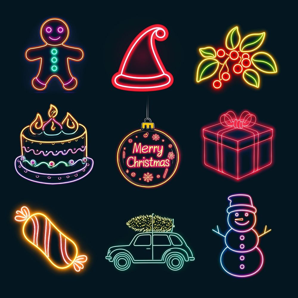 Christmas neon design element set, | Premium Editable Design - rawpixel