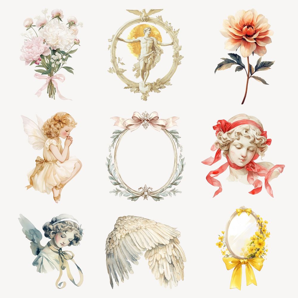 Vintage angel design element set, | Premium Editable Design - rawpixel