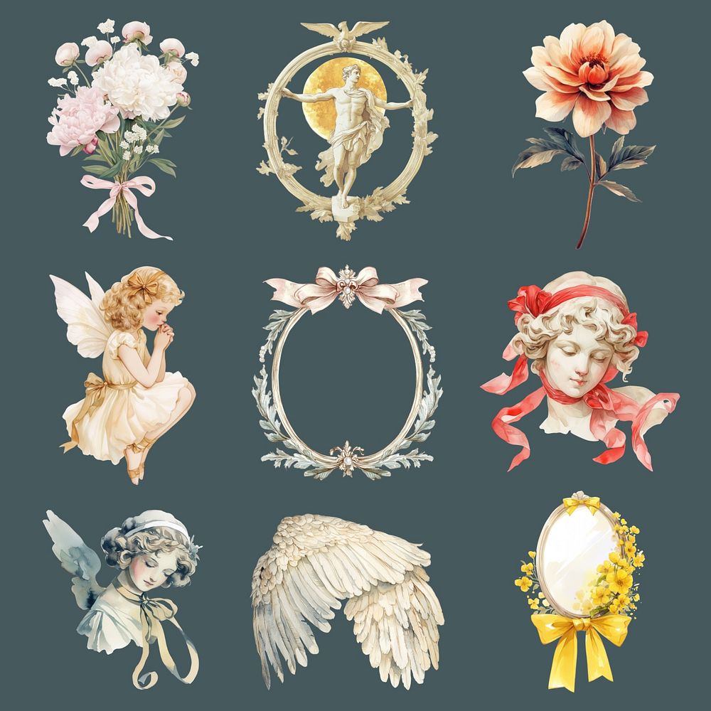Vintage angel design element set, | Premium Editable Design - rawpixel