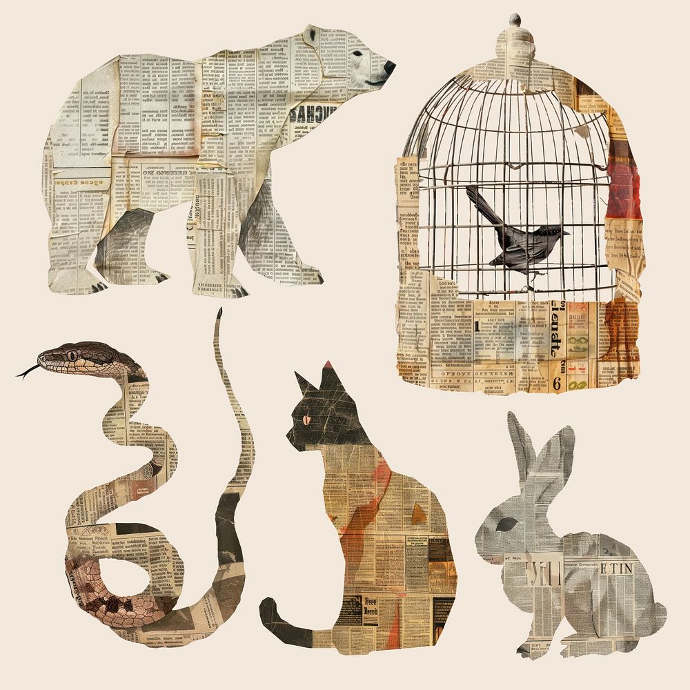 Animal newspaper collage design element | Premium Editable Design ...