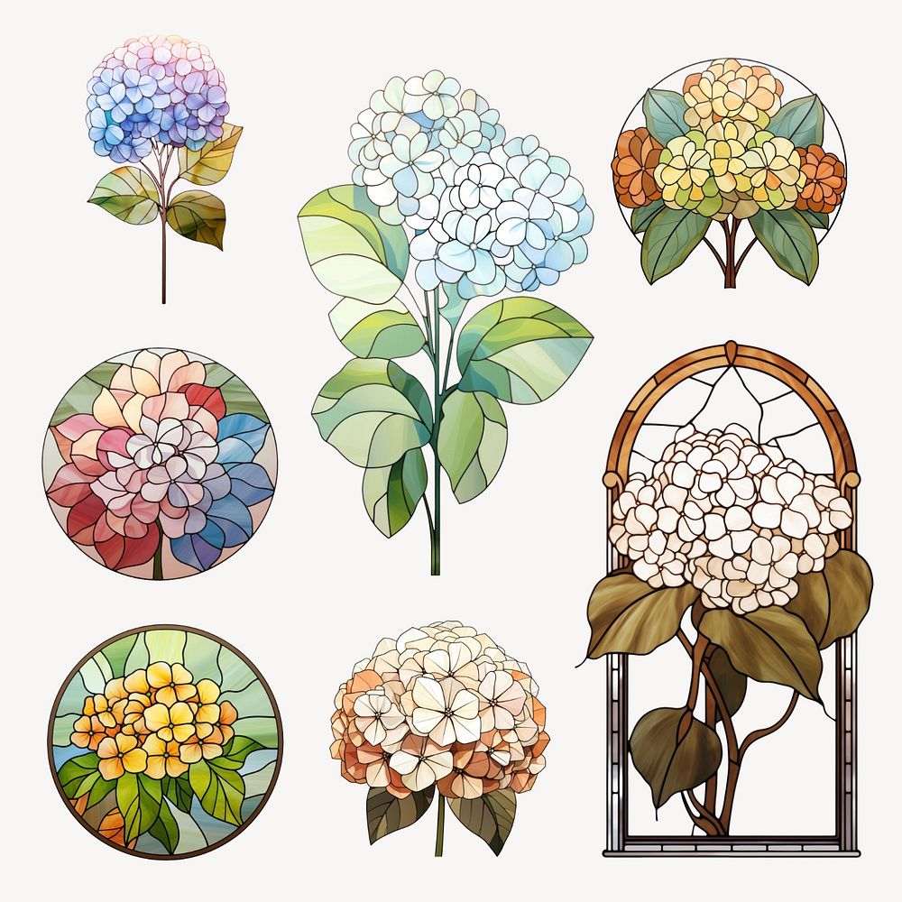 Hydrangea stained glass design element | Premium Editable Design - rawpixel