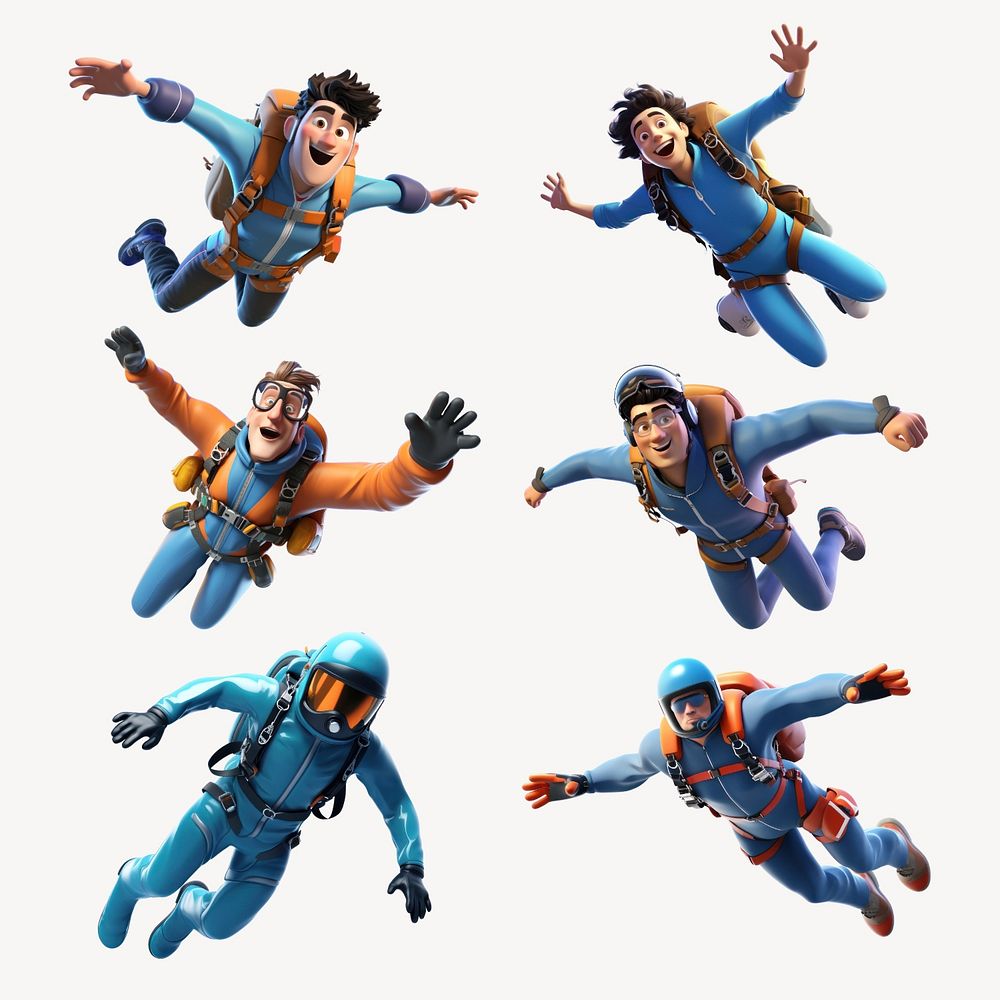 3D people parachuting cartoon design | Premium Editable Design - rawpixel
