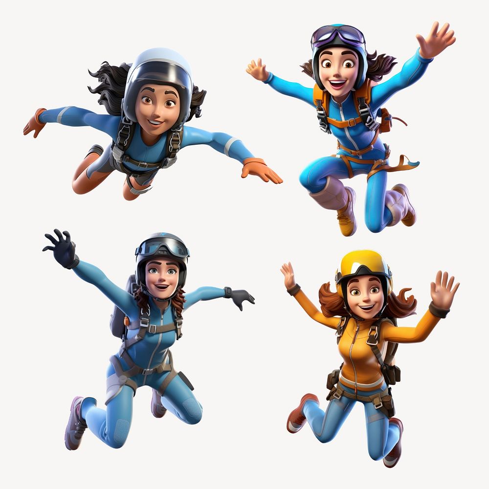3D people parachuting cartoon design | Premium Editable Design - rawpixel