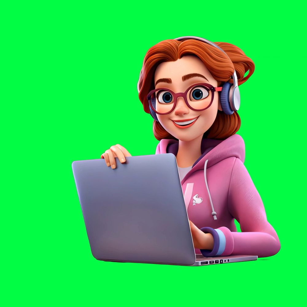 Animated girl using laptop animation | Free Video - rawpixel