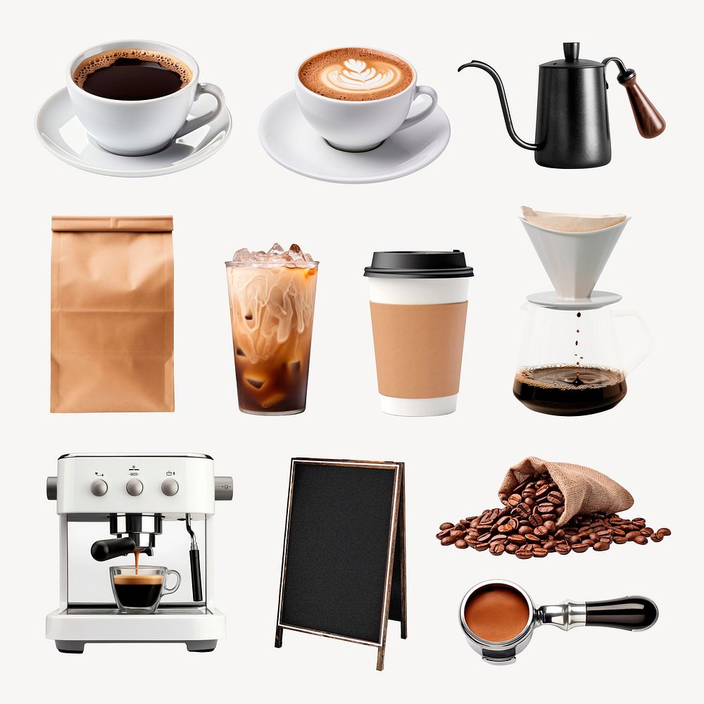 Coffee brewing essentials drinks set | Free PSD - rawpixel