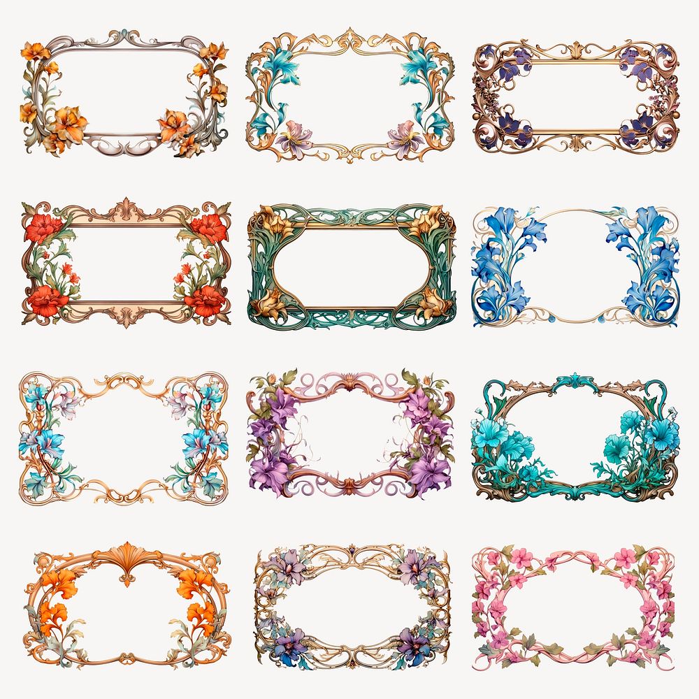 Elegant floral decorative frame set | Free PSD - rawpixel