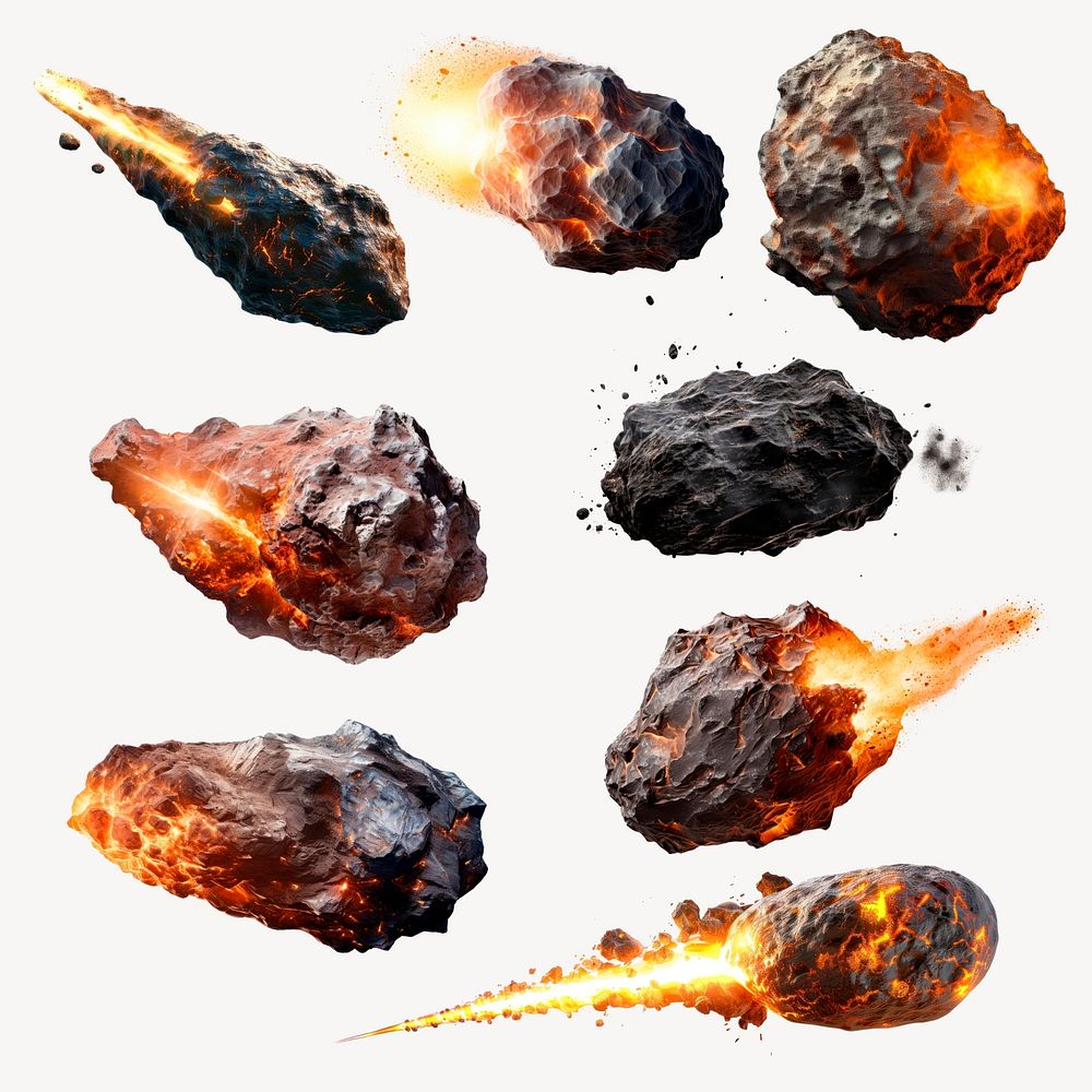 Fiery meteors falling space set | Premium PSD - rawpixel