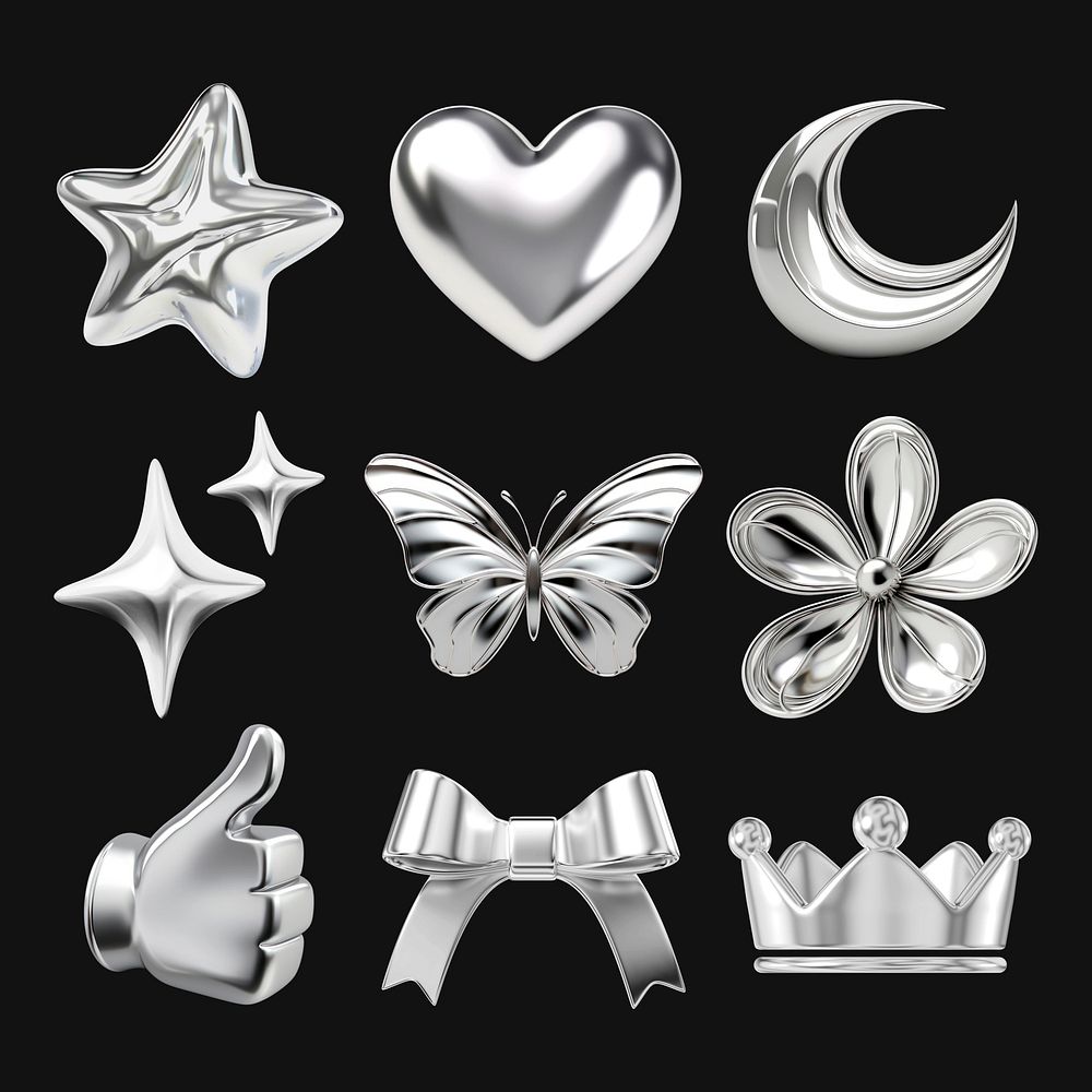 Shiny metallic icons set psd | Premium PSD - rawpixel