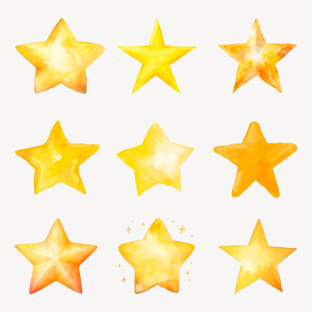 Watercolor yellow star set psd | Free PSD - rawpixel