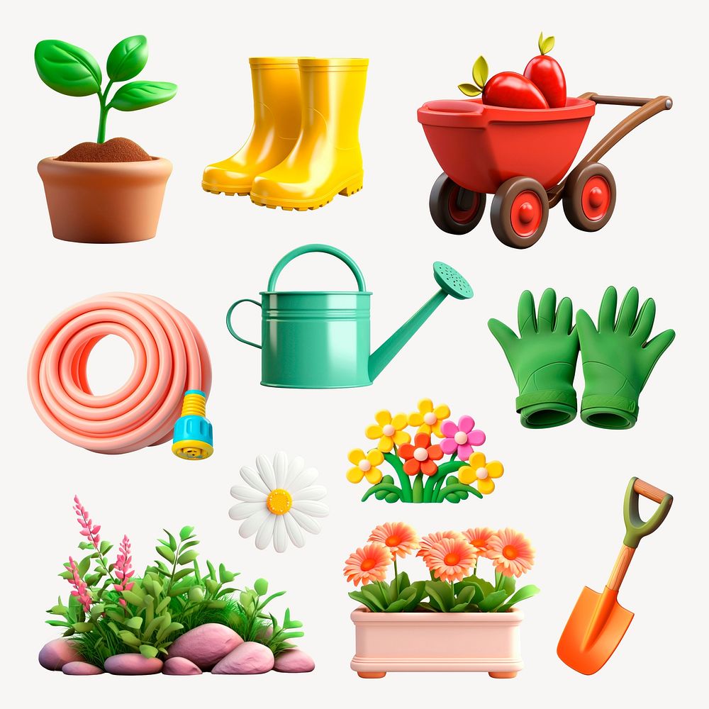 Colorful gardening tools and plants | Free PSD - rawpixel