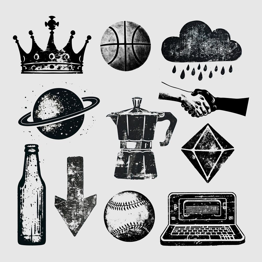 Vintage icons distressed texture set | Free PSD - rawpixel