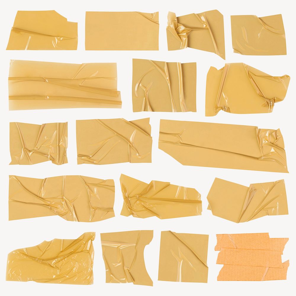 Wrinkled yellow adhesive tape pieces | Free PSD - rawpixel