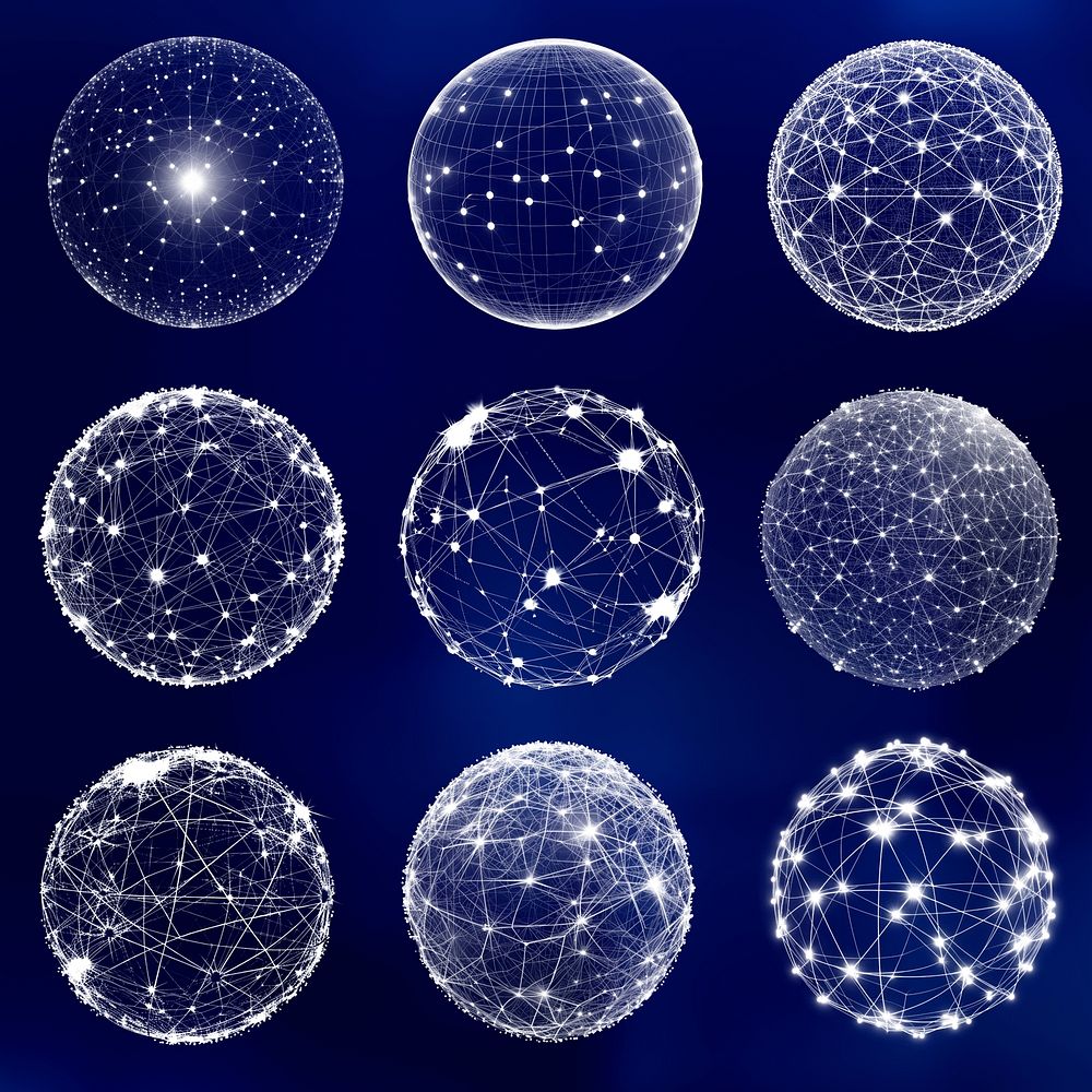 Digital network spheres illustration set | Free PSD - rawpixel