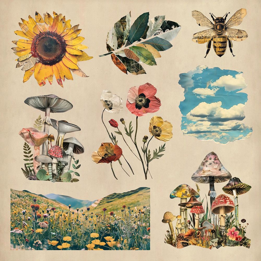 Vintage botanical collage nature elements | Premium PSD - rawpixel