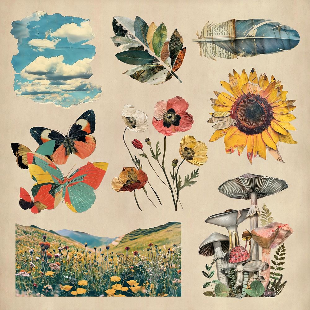 Vintage nature collage art set | Premium PSD - rawpixel