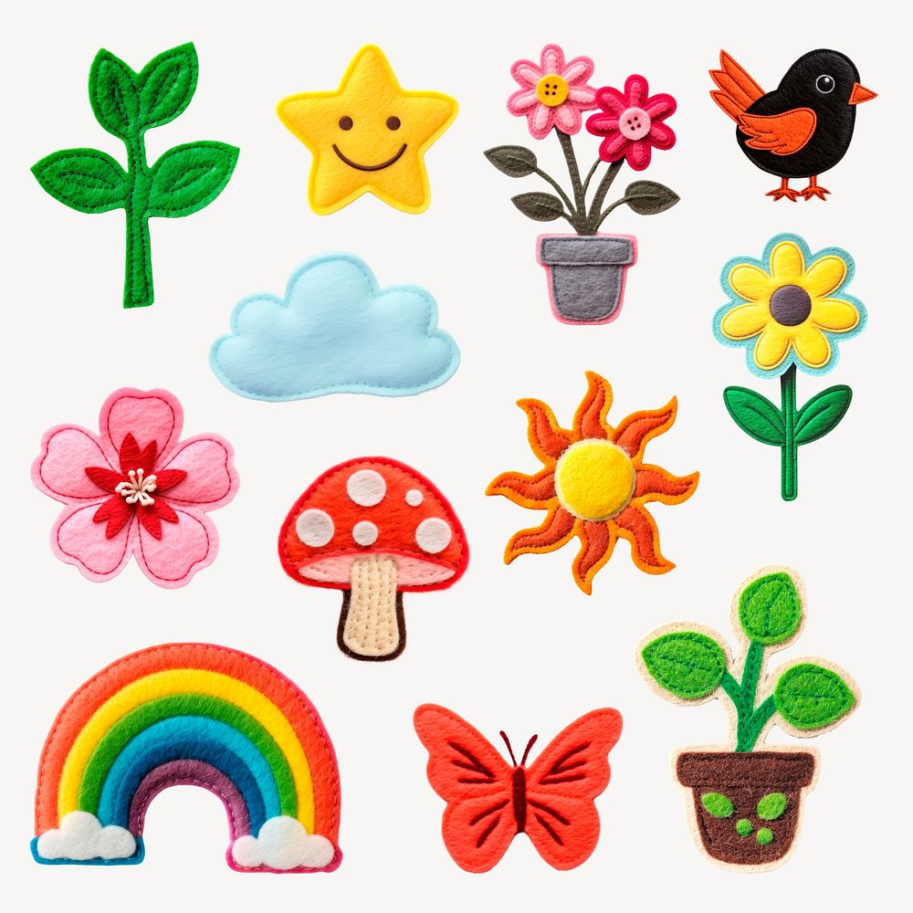 Colorful embroidered nature patches set | Premium PSD - rawpixel