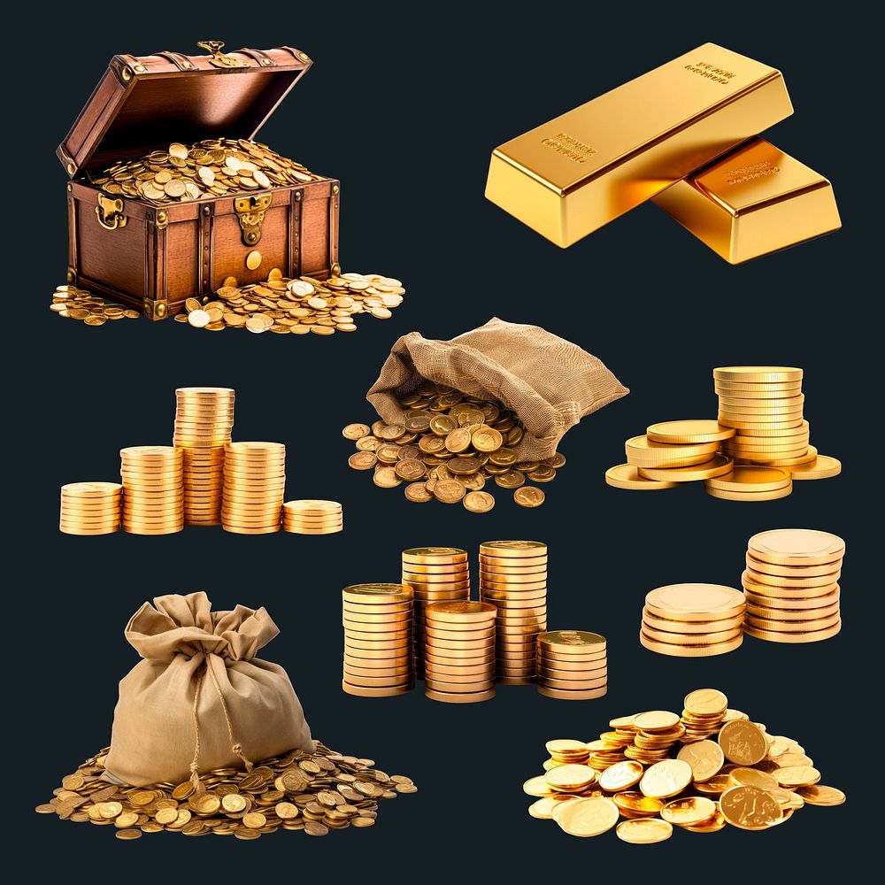 Gold coins and bars treasure | Premium PSD - rawpixel