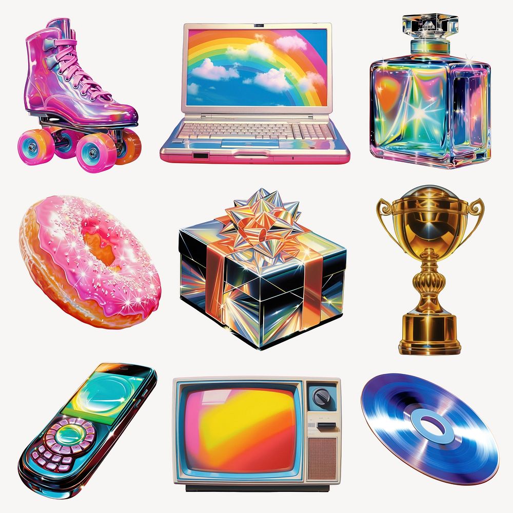 Retro vibrant objects set psd | Premium PSD - rawpixel