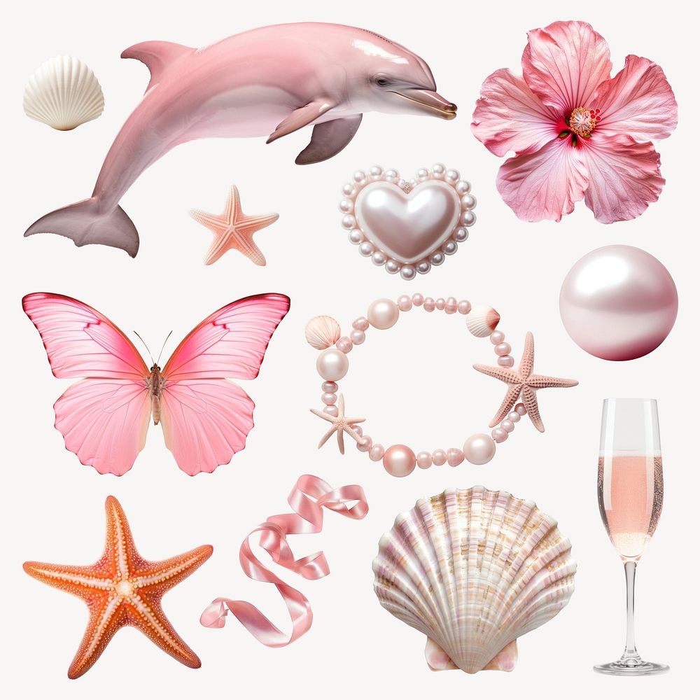 Elegant pink ocean-themed set psd | Premium PSD - rawpixel