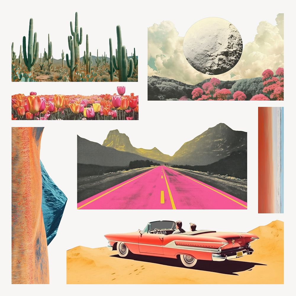 Surreal vintage desert collage set | Premium PSD - rawpixel