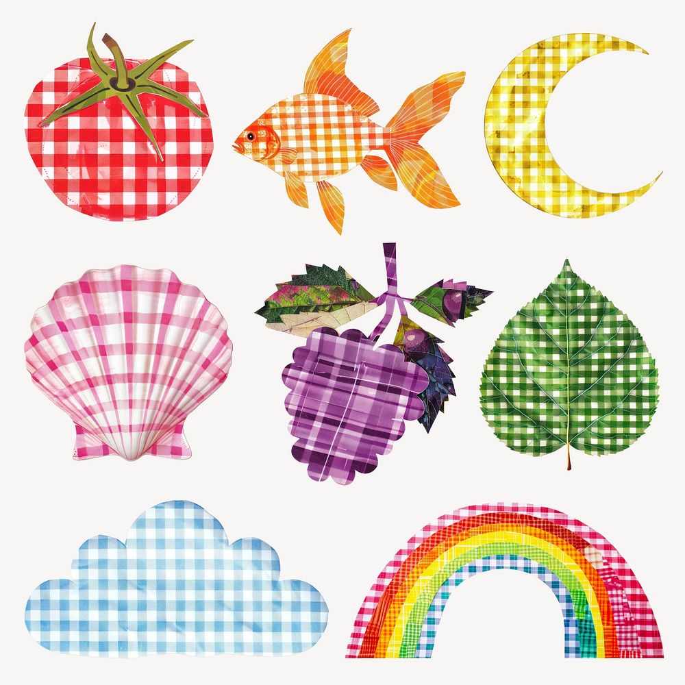 Colorful gingham pattern shapes set | Premium PSD - rawpixel