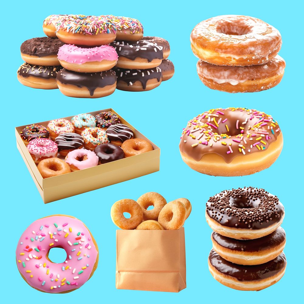 Delicious assorted donuts set psd | Premium PSD - rawpixel