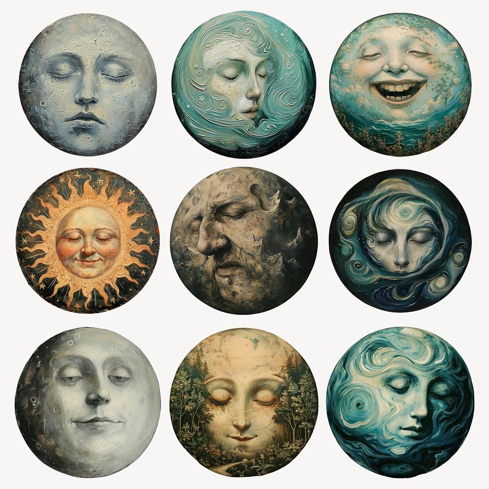 Surreal celestial faces art set | Premium PSD - rawpixel
