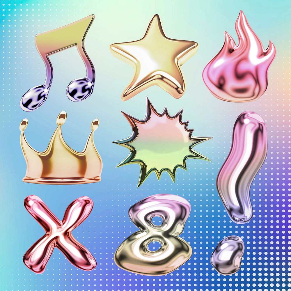 Colorful 3D metallic icons set | Free PSD - rawpixel