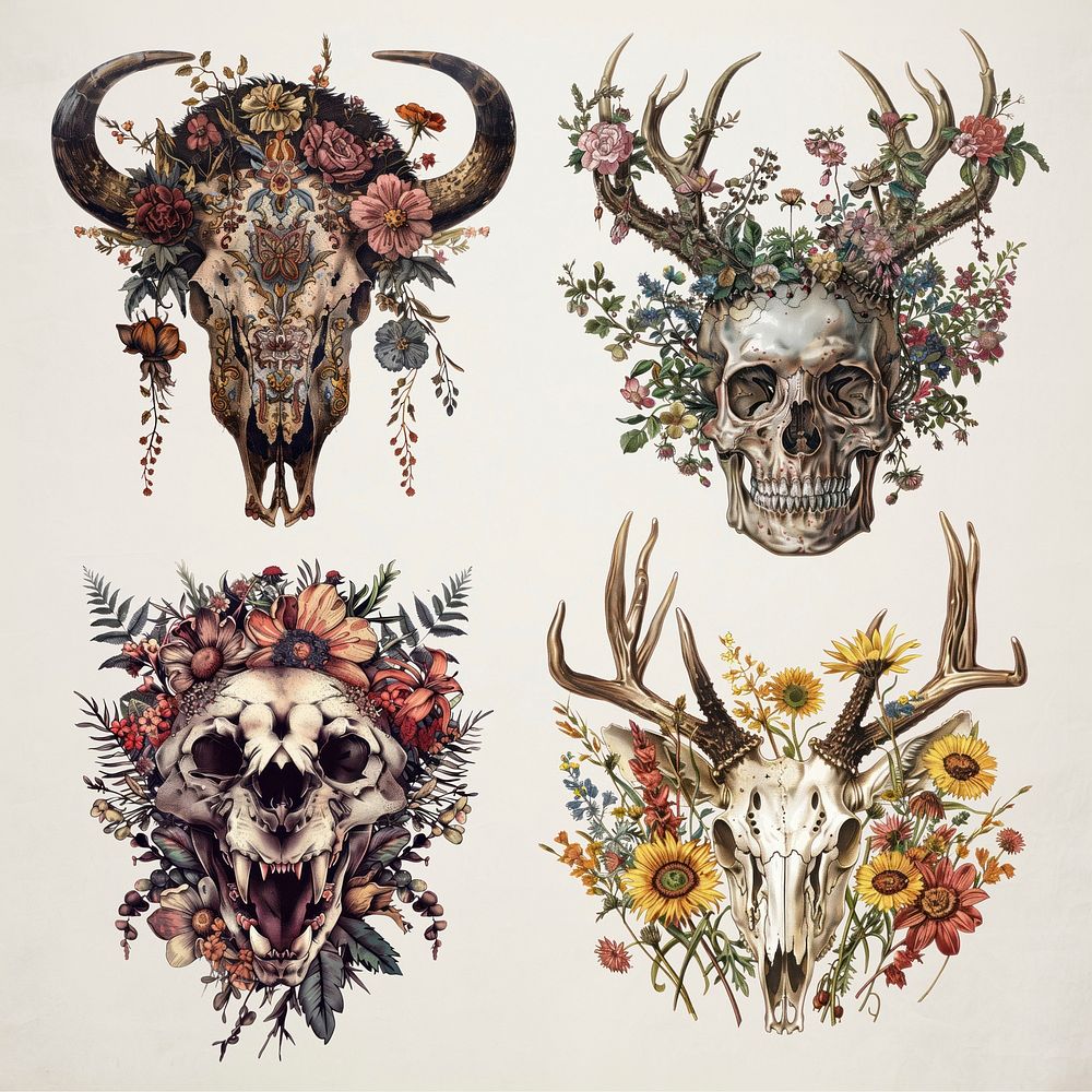 Floral animal skull art set | Premium PSD - rawpixel