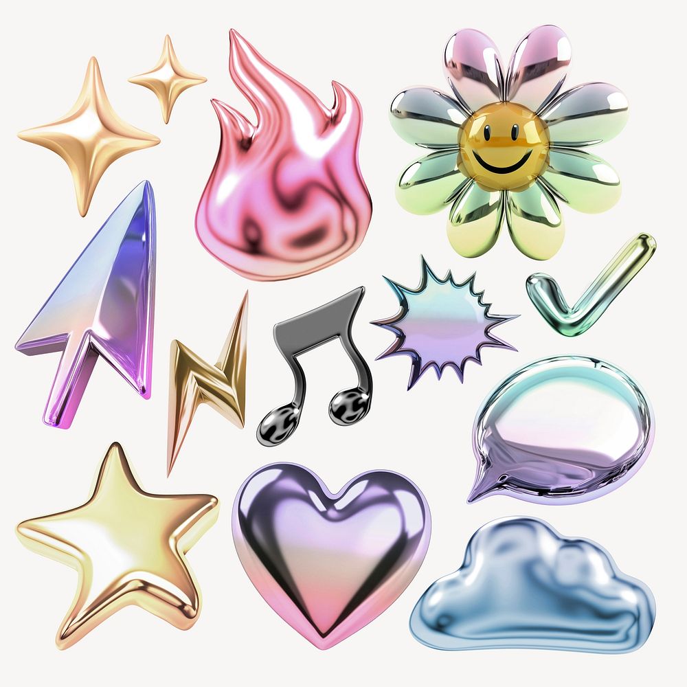 Colorful 3D metallic icons set | Premium PSD - rawpixel