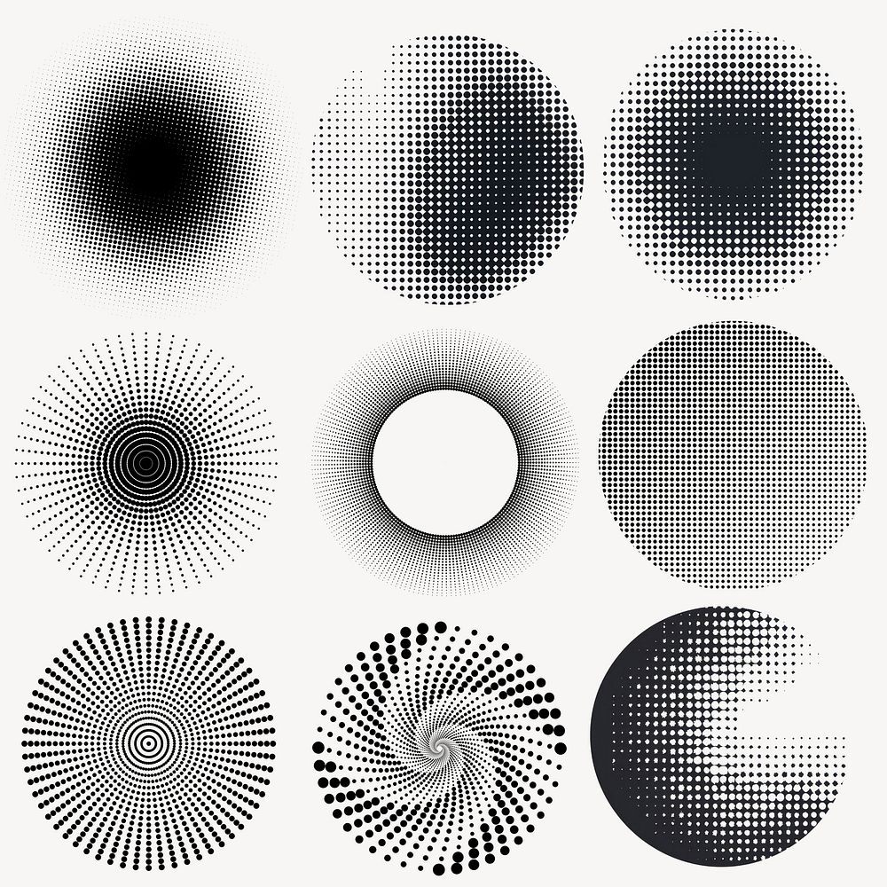 Abstract halftone circular patterns set | Premium PSD - rawpixel