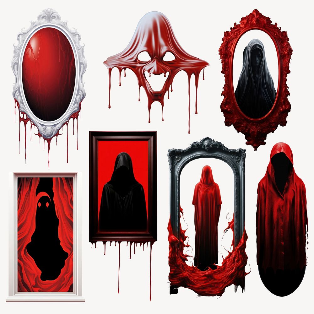 Haunting red cloaked figures art | Premium PSD - rawpixel