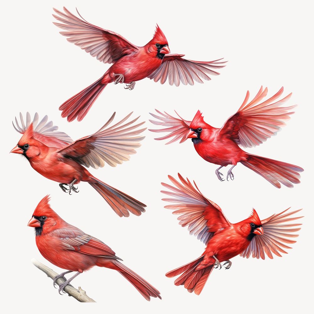 Vibrant cardinal bird illustrations set | Premium PSD - rawpixel